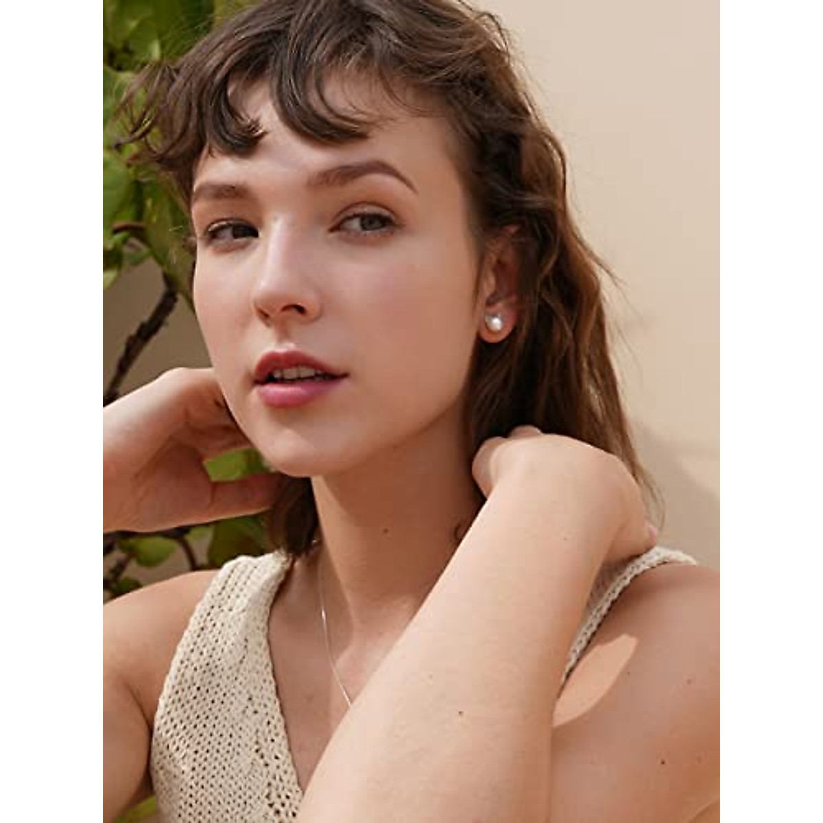 S.Leaf Cat Earrings Pearl Earrings Sterling Silver Earrings for Women Cat Memorial Gifts Cat Gifts for Cat Lovers