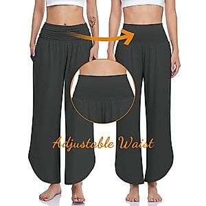 UEU Women's Wide Leg Yoga Pants High Waisted Comfy Dance Sweatpants Loose Casual Soft Lounge Joggers with Pockets (Dark Gray, M)