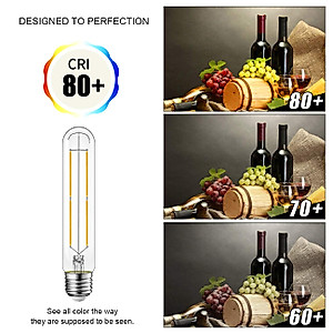 LVWIT T10 Dimmble LED Tubular Bulb 7.7W(60W Equivalent) Vintage Edison LED Filament Lights E26 Medium Base 2700K Warm White, 800LM,Clear Glass Cover,4-Pack