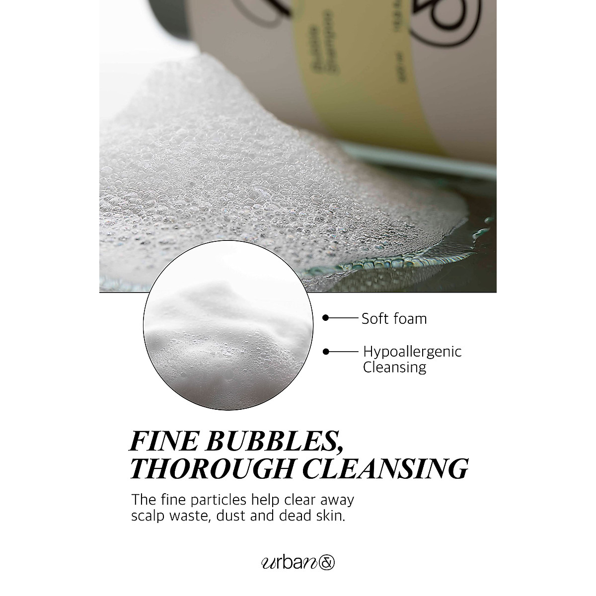 URBANAND Bubble Shampoo | Hair Breakage Repair & Scalp Care Cleansing Shampoo | Korean Beauty Hair Care Dry Scalp Shampoo w/Green Propolis & Cica Complex for Hair Shine & Scalp Revival (16.9oz)