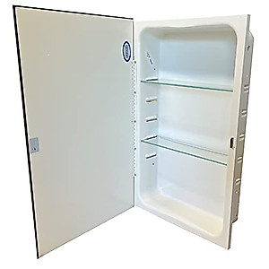 Jensen Medicine Cabinets Jensen 1459G Horizon Recessed Frameless Beveled Edge Mirror and Glass Shelves, Mirrored/White, 16 x 26