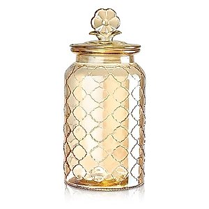 Joeyan 45 oz Amber Glass Storage Jar with Airtight Glass Lids,Vintage Embossed Glass Food Container,Decorative Kitchen Canister Organizer for Candy, Flour, Coffee Bean, Pet Treats