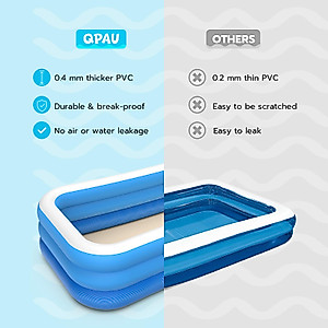 QPAU Inflatable Swimming Pool, 2021 Upgraded Family Full-Sized Blow Up Pool, Heavy Duty Above Ground Pool for Kids, Adults, Outdoor, Backyard, Pool Party