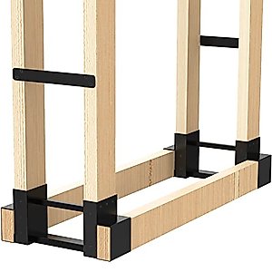 Foozet Firewood Rack Outdoor with Wood Screws Log Rack Heavy Duty Steel Adjustable to Any Length Station Firewood Bracket Kit Black Medium