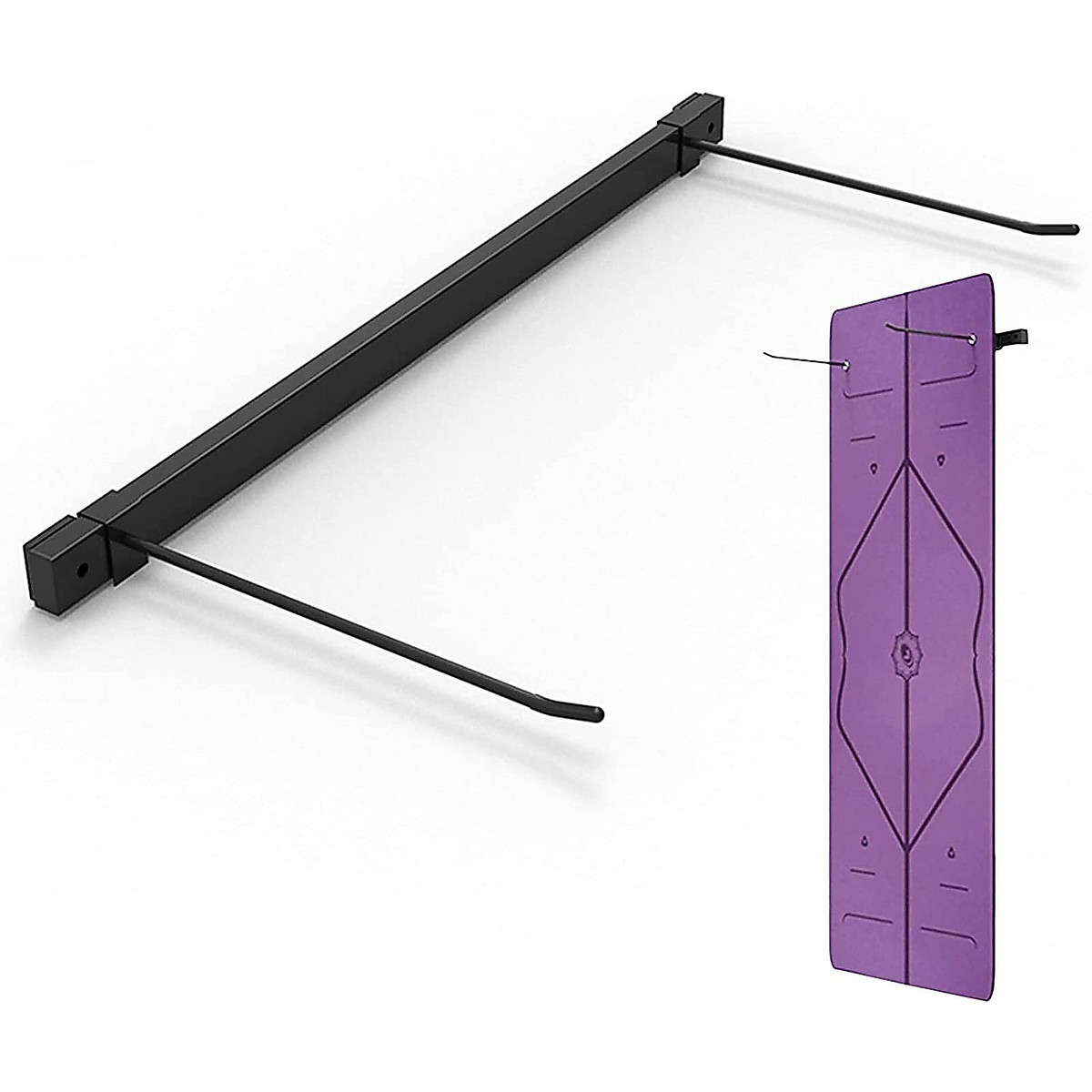 Ccsh Simple Black Yoga Mat Holder Wall Mount, Large Capacity Hanging Storage Space Saver Yoga Mat Storage Rack for Gym Studio, Easy to Install (Size : Large)