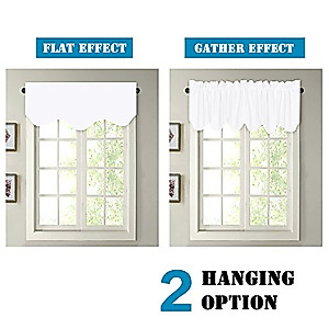 H.VERSAILTEX 2 Panels Blackout Curtain Valances for Kitchen Windows/Living Room/Bathroom Privacy Protection Rod Pocket Decoration Scalloped Winow Valance Curtains, 52" W x 18" L, Pure White