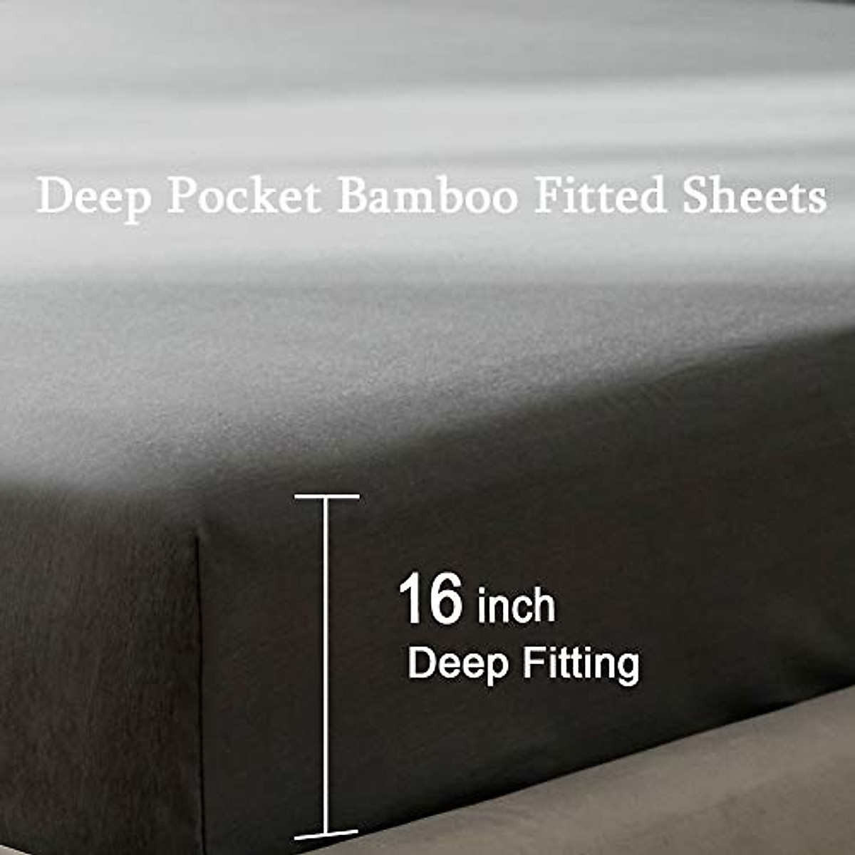 SONORO KATE Bed Sheet Set Bamboo Sheets Deep Pockets 16" Eco Friendly Wrinkle Free Sheets Hotel Bedding Machine Washable Silky Soft (Dark Grey, King)
