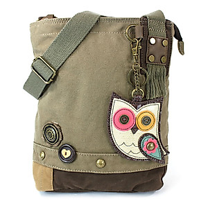 Chala Handbag Patch Canvas Crossbody Handbags with Owl Key-Fob (Olive Green)
