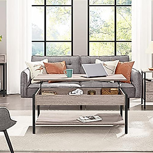 Yaheetech Lift Top Coffee Table, 47.5 In Coffee Table with Hidden Storage Compartment, Wooden Lift Up Central Table for Living Room & Reception Room, Gray