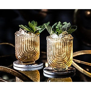 GLASSIQUE CADEAU Vintage Art Deco Lowball Gatsby Cocktail Glasses | Set of 4 | 13 oz Double Old Fashioned Tumblers for Drinking Classic Whiskey, Gin, Vodka Bar Drinks | Round Short Glassware