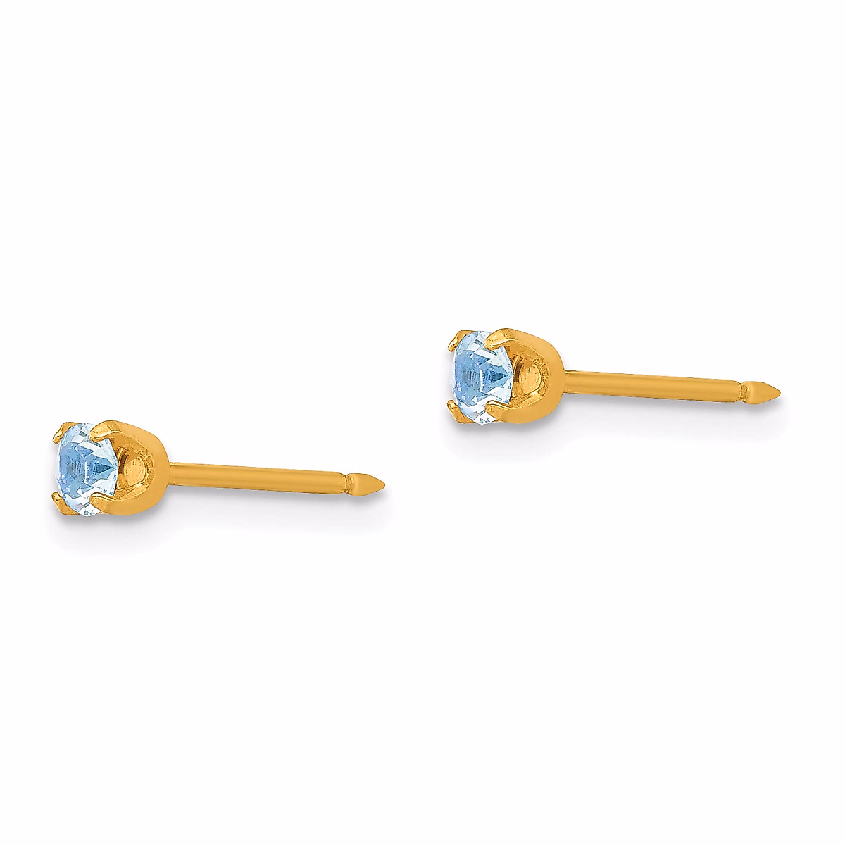 14K Solid Yellow Gold 3mm Rhinestone Crystals Stud Earrings Ear Piercing Studs March Birthstone Jewelry