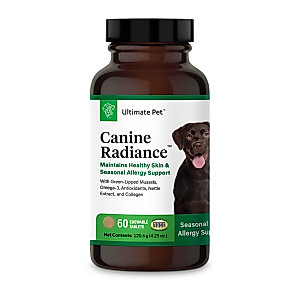 ULTIMATE PET NUTRITION Canine Radiance Skin Allergy Support Supplement for Dogs, Omega-3 Skin Hydration, Antioxidants to Prevent Itching and Strengthen Coat, 60 Chewable Tablets
