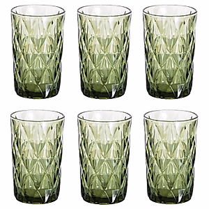 Bandesun Thick Glassware Drinking Glass set of 6 Diamond Kitchen Glasses Tumbler Cup（12 OZ），for Water，Cocktail，Milk，Juice and Beverage.