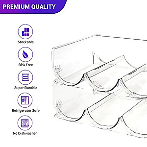 Stackable Water Bottle Organizer for Cabinet, Pantry, Freezer - Plastic Free-Standing Water Bottle and Wine Rack Storage Organizer for Kitchen Countertops, Fridge - Holds 3 Bottles Each (4 Pack)