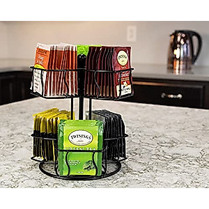 Nifty Tea Bag Spinning Carousel – 6 Compartments, Up to 60 Tea Bags Storage, Spins 360-Degrees, Lazy Susan Platform, Modern Black Design, Home or Office Kitchen Counter Organizer
