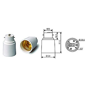 YiLighting - B22 to E26/E27 Two-Pin Socket to Standard Socket Edison Light Bulb Adapter Converter For LED Halogen CFL Light Lamp (2 Pack)