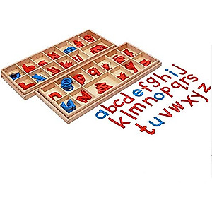 MEYOR Montessori Wooden Movable Alphabet with Box Preschool Spelling Learning Materials Large Movable Alphabet (Red & Blue)