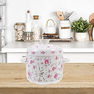 Angoily Ceramic Stew Pot with Lid and Handle Steam Soup Bowl Steaming Cup for Egg Custard Medicinal Birds Nest Pink