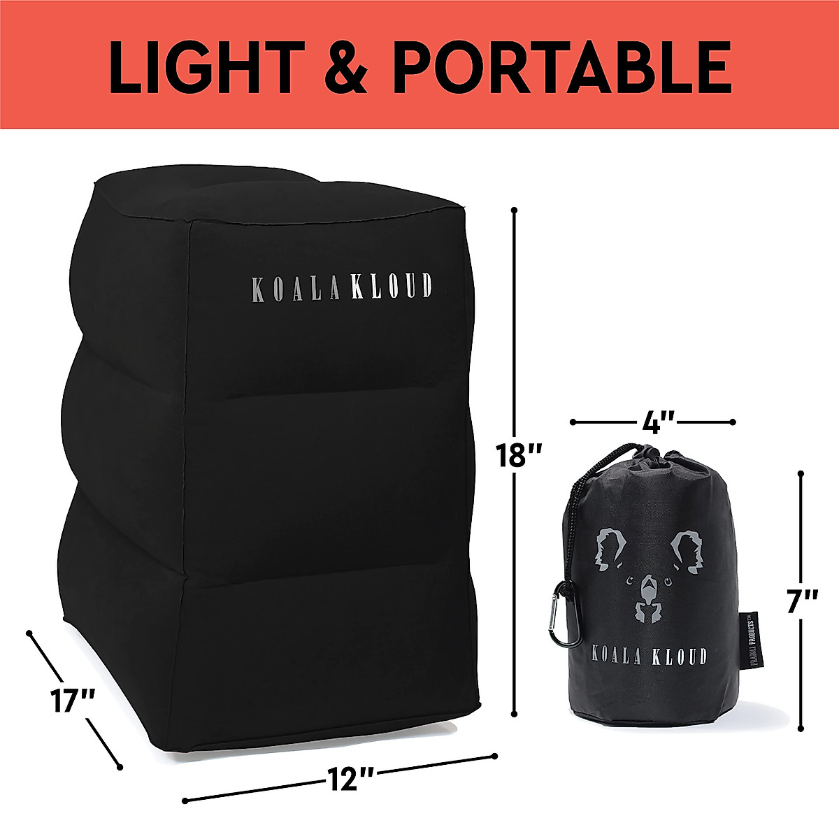 Koala Kloud 3 Height Travel Foot Rest - Gray Inflatable Foot Rest Pillow, Airplane Footrest for Flights, Car Seat, Airplane Bed for Toddler Airplane Travel Essentials Kids Accessories (Black)