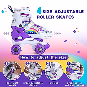 SHDSL Girls Roller Skates for Kids Beginners 4 Size Adjustable, All 8 Light UP Wheels Shine Fun Illuminating Roller Skates for Toddlers Girls Boys patines para niñas