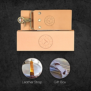 Naked Armor Stropping Leather Strop - Straight Razor Sharpening & Leather Knife Sharpener, Brass Hooks, Linen Stropping Belt, Leather Strop for Knife Sharpening, Razor Blade Sharpener, Shave Strop