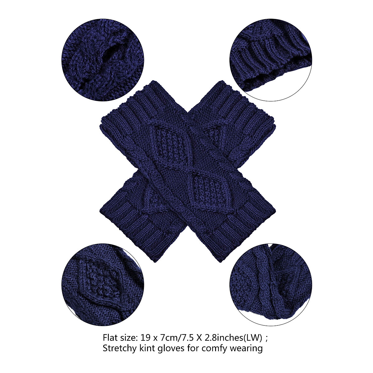 SATINIOR 4 Pairs Women Warm Knit Winter Fingerless Gloves Thumbhole Arm Warmers Mittens (Black, Navy Blue, Khaki, Wine Red)