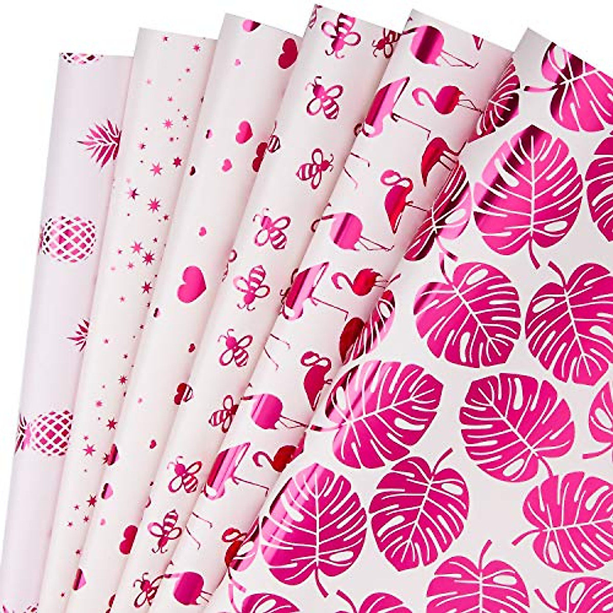 WRAPAHOLIC Wrapping Paper Sheet - Pink with Fuschia Foil Prints for Birthday, Holiday, Party, Baby Shower - 1 Roll Contains 6 Sheets - 17.5 inch X 30 inch Per Sheet