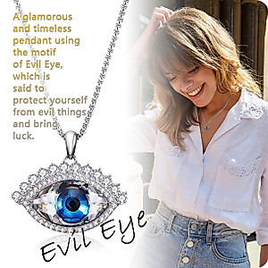 Richapex Evil Eye Pendant Necklace 18K White gold Plated Necklace Pure Crystal Eye Pendant Protection Necklace Ojo Turco Greek Protection Jewelry for Women