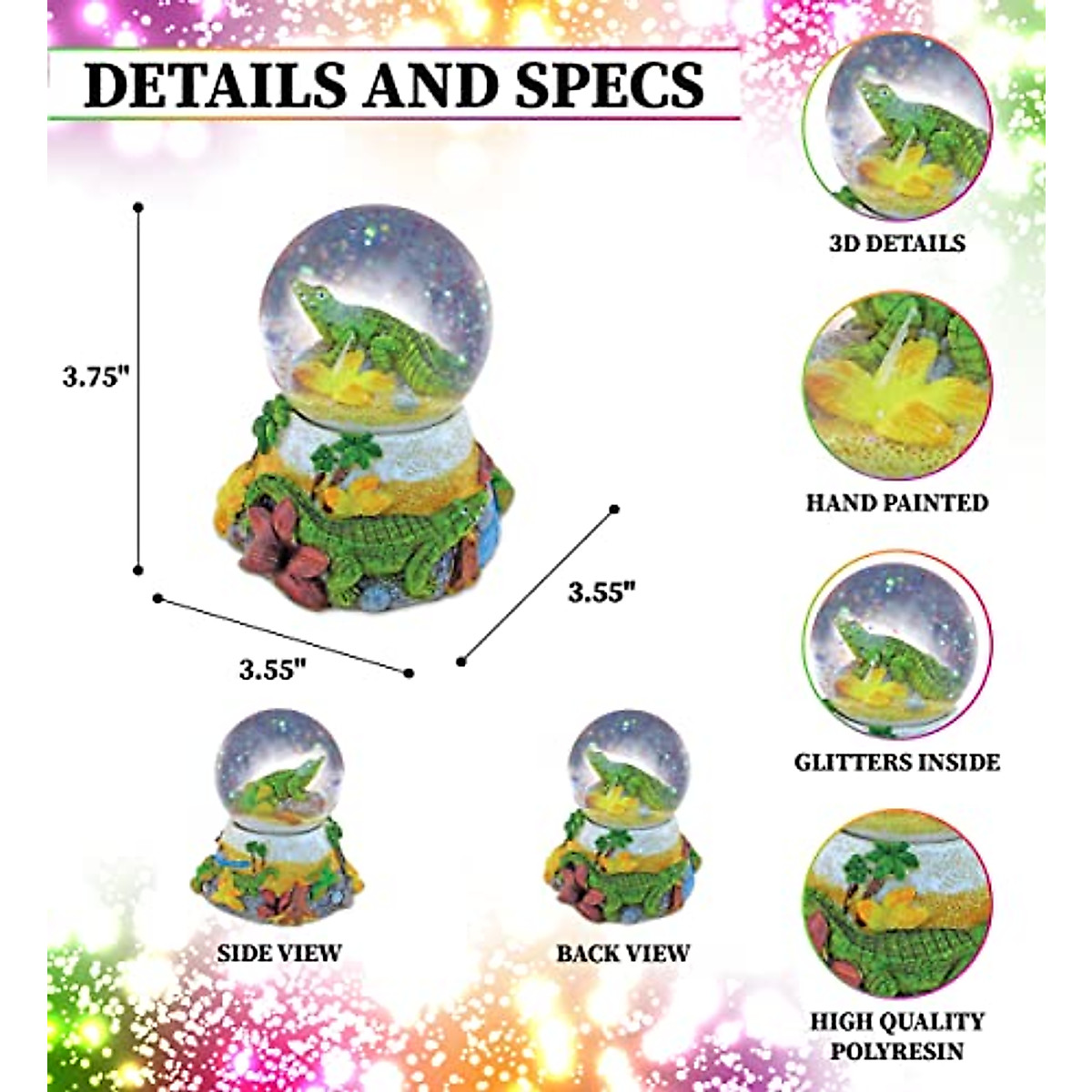 COTA Global Alligator Stone Snow Globe - Sparkly Water Globe Figurine with Sparkling Glitter, Collectible Novelty Ornament for Home Decor, for Birthdays, Christmas, and Valentine's Day