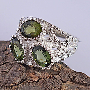 Ravishing Impressions Moldavite Gemstone 925 Sterling Silver Ring Beautiful Handmade Jewellery Birthday Gift