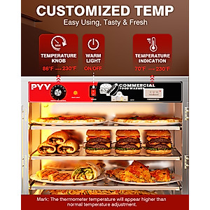PYY Hot Box Food Warmer - 4 Tier Commercial Catering Warming Cabinet for Pizza Pretzel, Electric Countertop Heating Machine for Restaurant, Stainless Steel Dual Door with Water Tray and Thermometer