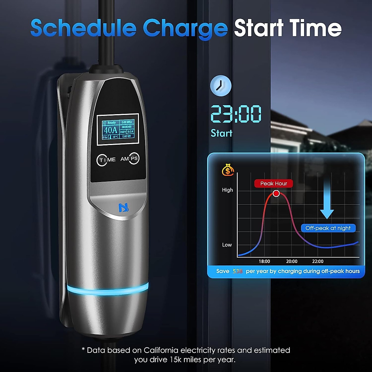 KHONS Level 2 EV Charger, Up to 32 Amp, 15.5ft Cable, Portable Electric Vehicle Charger, NEMA 14-50 Plug, Compatible with J1772 Electric Cars (G1S)