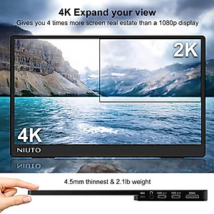 4K 14 Inch 2160P Portable Monitor, 100% SRGB USB-c Mini HDMI Monitor IPS Gaming Monitor with Dual Speakers