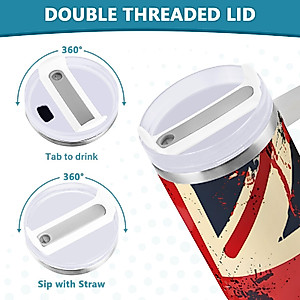 FENOCHE British Flag Retro 30 oz Tumbler Insulated Cups Stainless Steel Water Bottle with Handle Lid and Straw Tumblers for Car Cup Holder