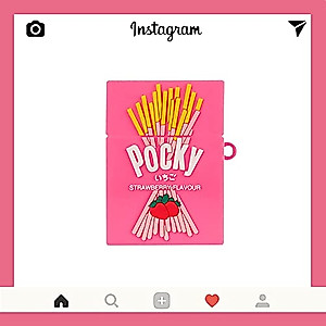 Pocky Aipord Case for 1&2, 3D Cute Cartoon Funny Soft Silicone Pink Food Biscuit Fashion Design Cover with Unique Kawaii for Airpod 1&2 for Women Kids Teens Boys Girls(Pink with Gummy Bear Keychain)