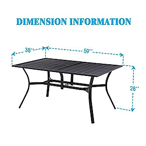 VICLLAX Outdoor Patio Table for 6 Person, 59" x 38" Rectangle Outdoor Dining Table, Patio Metal Steel Slat Table with Umbrella Hole for Lawn Garden