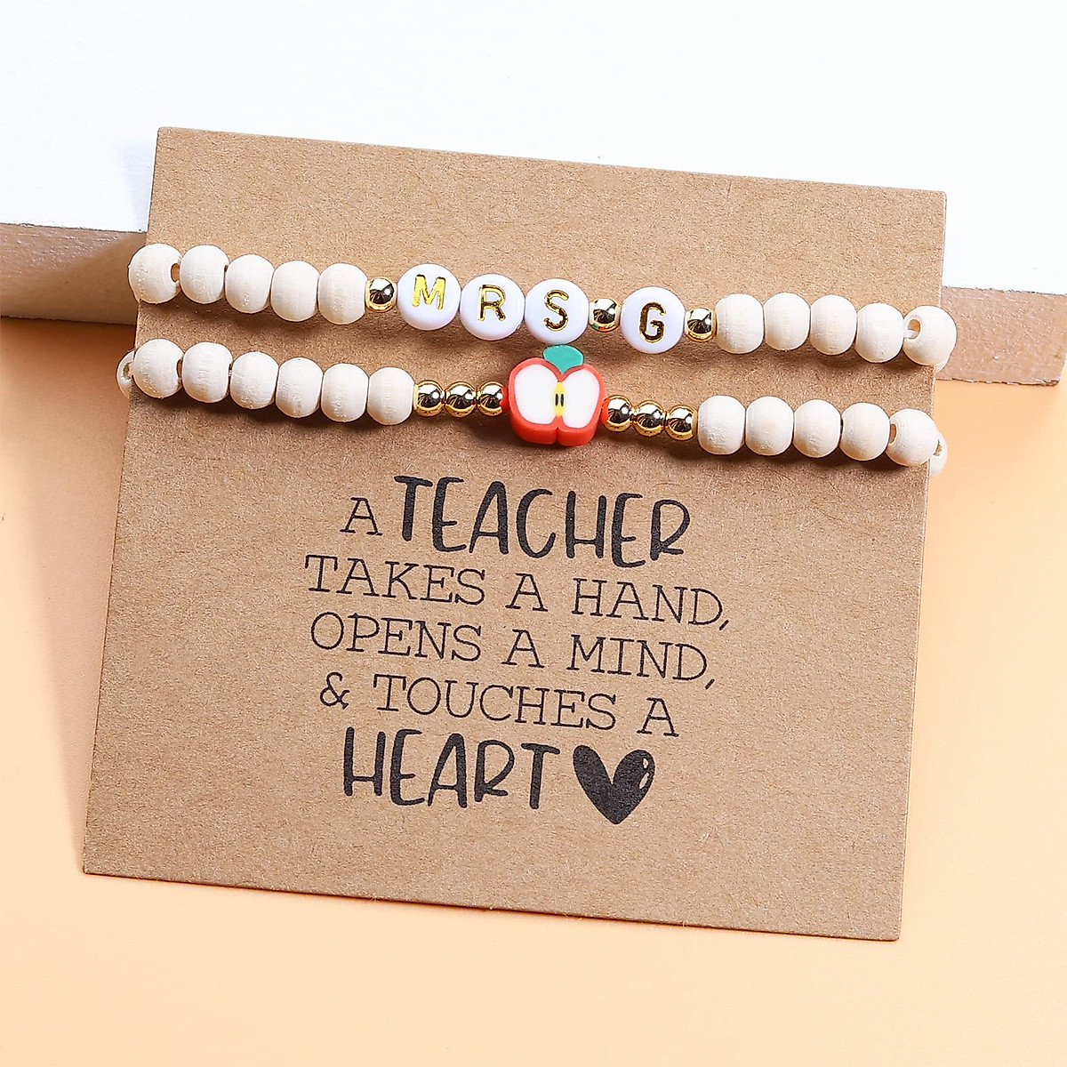 Back to School Teacher Gift Bracelet Personalized Best Teacher Gifts for Women Appreciation Gifts in Bulk Kindergarten Preschool Thank you Present Jewlery Teacher Must Haves (Mrs-C)