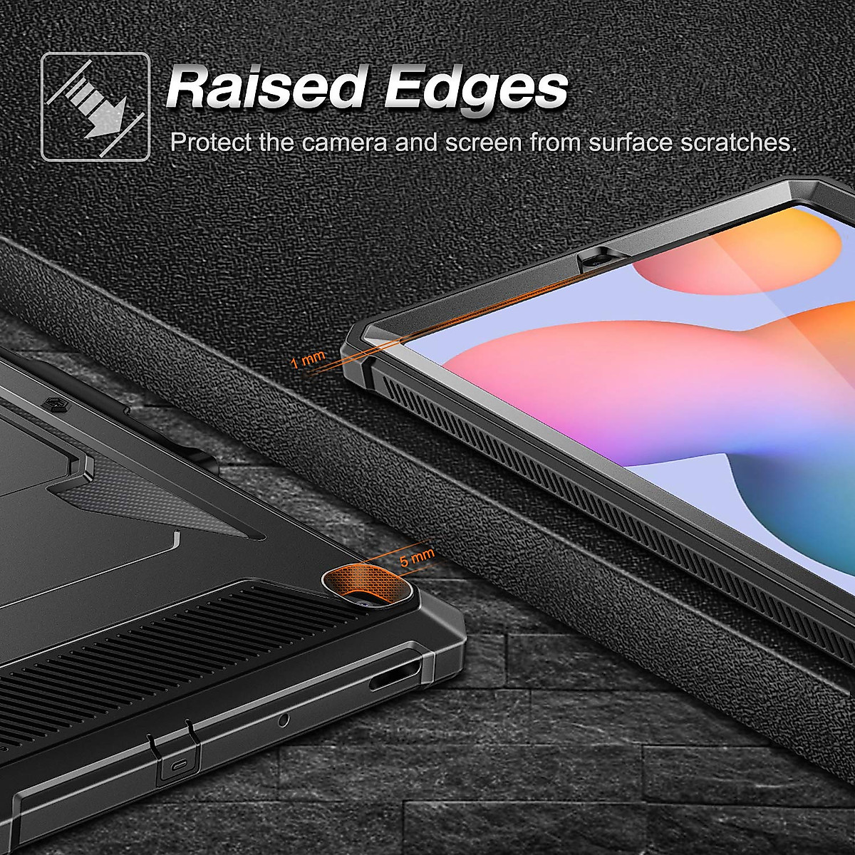 Fintie Shockproof Case for Samsung Galaxy Tab S6 Lite 10.4 Inch 2024/2022/2020, Tuatara Rugged Unibody Hybrid Bumper Kickstand Cover with Built-in Screen Protector, Black