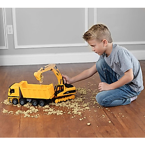 Toy To Enjoy Excavator & Dump Truck Toy for Kids (Set of 3) with 1.1 LB Play Sand – Moveable Claw & Lifting Back – Garbage Truck & Bulldozer Digger – Construction Vehicle for Kids & Children