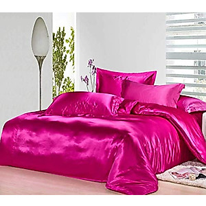 Cotton Home Depot Luxury 6-Piece Satin Lightweight Solid Duvet Cover Set Comforter Set ( Duvet Cover + Comforter + 4 Pillow Cases ) Hotel Quality Bedding Set Hot Pink King