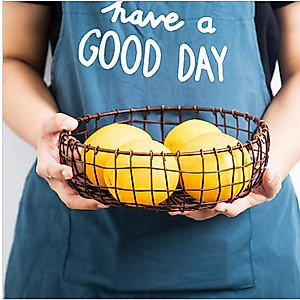 Vintage Handmade Woven Wrought Iron Mesh Fruit Basket Bowl Creative Bronze Snack Plate Tray Holder Stand Round Serving Storage Container (Medium(1pc))