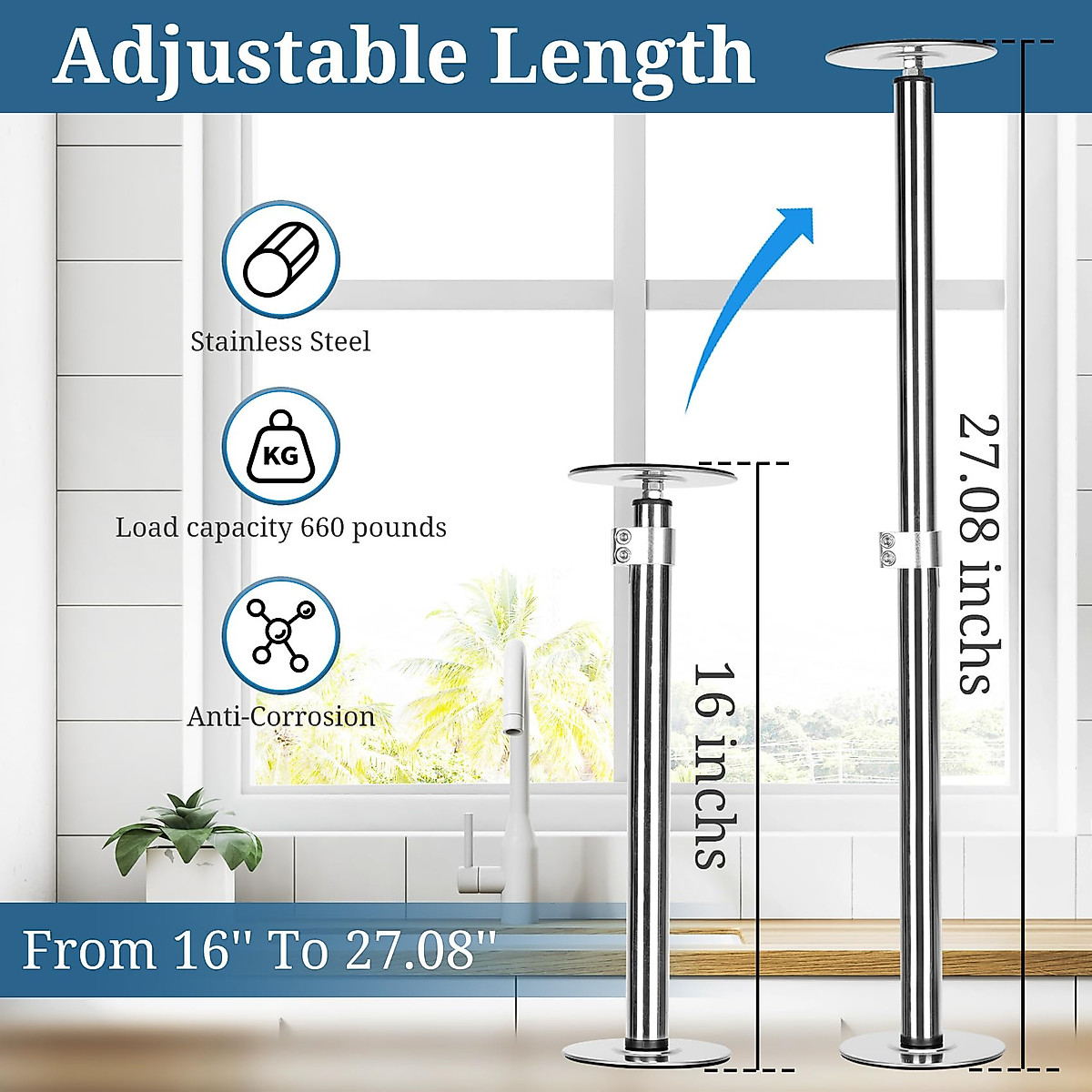 Undermount Sink Bracket for Kitchen,Adjustable Stainless Steel Undermount Sink Support,Sink Support Undermount Kit,Sink Repair Kit for Kitchen and Bathroom,Sink Support Legs（16 "To 27.08"）