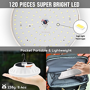 Solar Camping Lanterns Remote Tent Light - 4000LM Portable LED Camping Light Hanging IPX4 Waterproof USB Rechargeable Lantern for Camping, Hiking, Power Failure, Hurricane (120 LEDs)