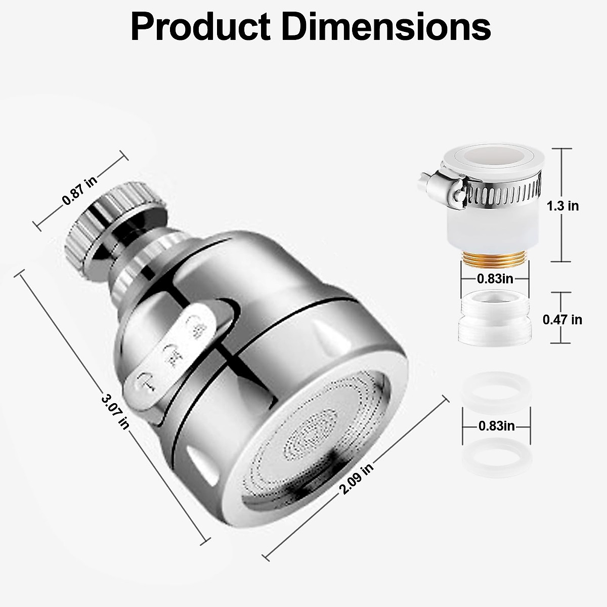 Kitchen Faucet Head Replacement, 360° Faucet Extender 3 Mode Adjustable Kitchen Faucet Spray Universal Aluminum Adapter Anti -Splash Kitchen Sink Accessories