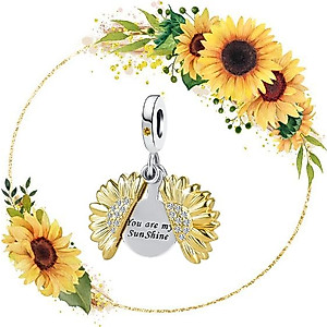 NanMuc Women Sunflower Charm You are My Sunshine Gold Plated Bead for Pandora Bracelets Wife friend Jewelry Mothers Day Gifts