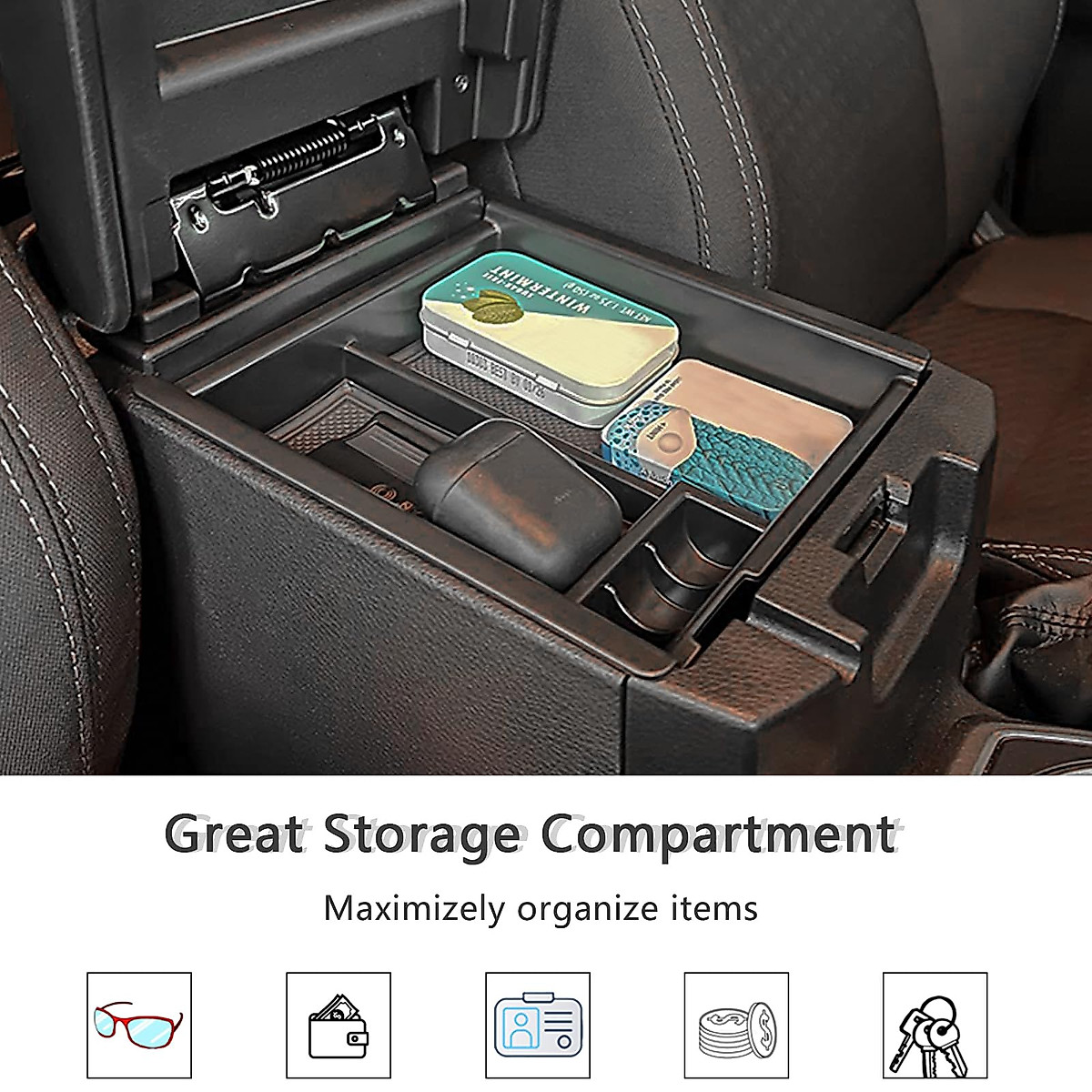 JDMCAR Center Console Organizer Tray Compatible with Toyota Tacoma Accessories 2016-2022 2023, Armrest Insert Container ABS Material Secondary Storage Box