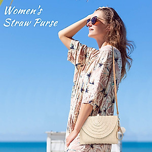 Kadell Straw Shoulder Bag, Straw Clutch Women Handmade Straw Bag Summer Beach Envelope Purse Wallet (Off-white)