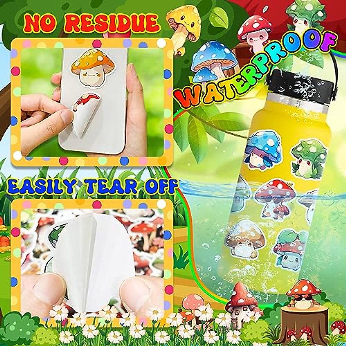 100 PCS Cute Stickers Pack,Cartoon Mushroom Stickers for Kids Boys Girls,Waterproof Aesthetic Stickers for Water Bottle Laptop Scrapbook Notebook Skateboard