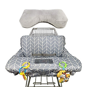 Shopping Cart Covers for Baby with Pillow, Seat positioner Cotton High Chair Cover, Machine Washable for Infant, Toddler, Boy or Girl (Square)