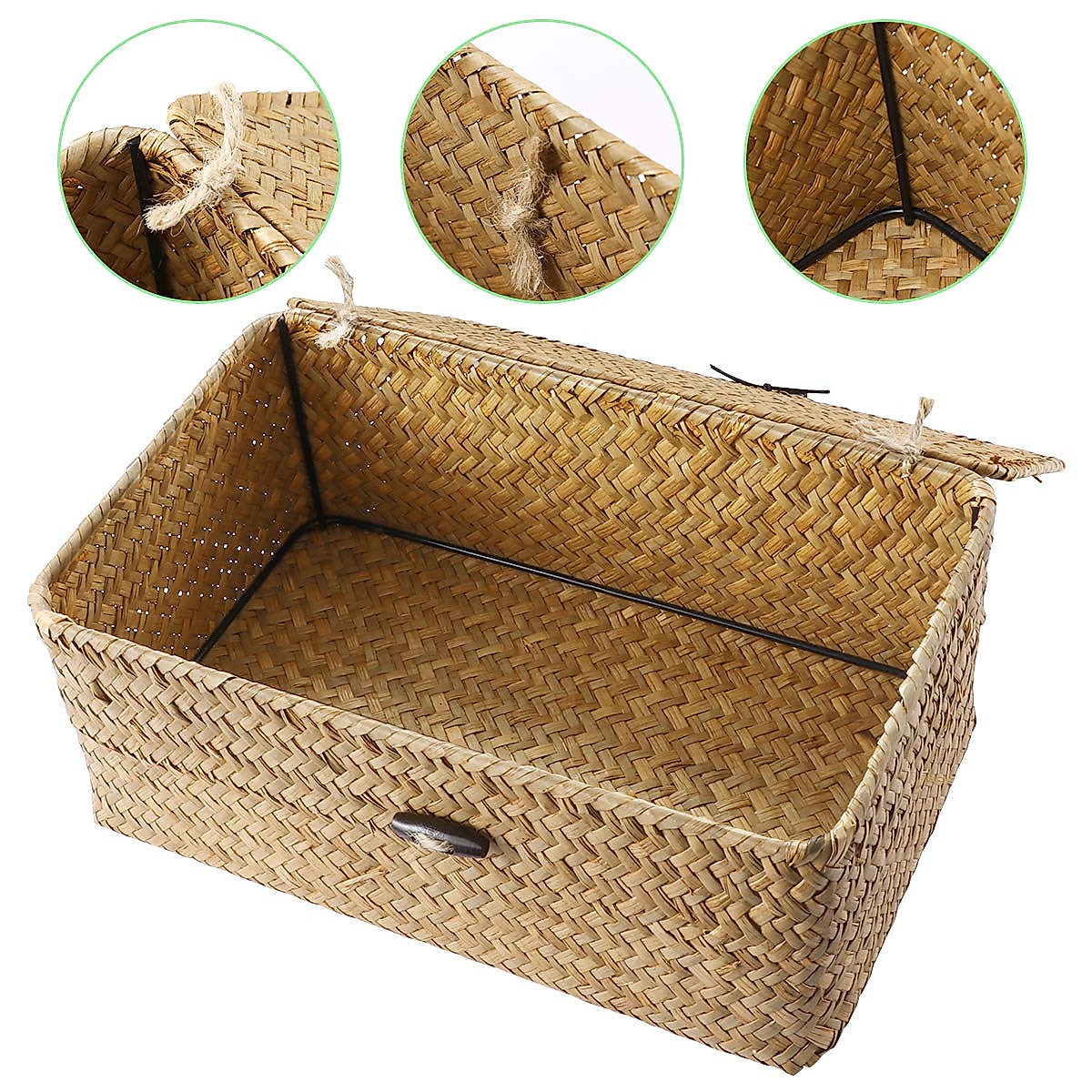 Vosarea Rattan Storage Basket Makeup Organizer Multipurpose Container with Lid (M)